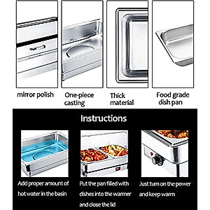 Food Warmer, Chafing Dish Stainless Steel Chafing Dishes, 9L Buffet Server, Catering Food Warmers with 90° Half Clamshell for Parties, Buffets, Adjustable Temperature (1/2 Size Foo