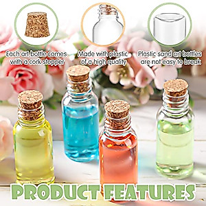 50 Packs 1 oz Plastic Sand Art Bottles with Cork Stoppers Mini Vial Potion Bottles Perfume Cork Bottle with 10 Mini Funnels for Filling Bottles for DIY Craft, Essential Oil, Message, Party Favor