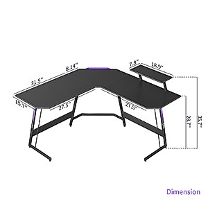 CubiCubi 53 inch Diamon L Shaped Gaming Desk Gamer Workstation, Home Computer Carbon Fiber Surface Corner Gaming Desk PC Table with Cable Tray