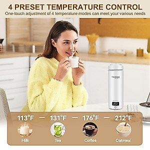 Txxzozg Travel Electric Kettle Mini,Portable Electric Tea kettle Small,316 Stainless Steel Small Hot Water Boiler with 4 Temperature Control,with Auto Shut-Off & Boil Dry Protection（White,500ml）