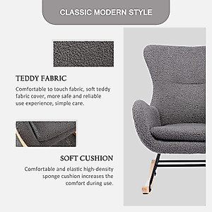 Qtivii Modern Rocking Chair, Comfy Uplostered Accent Chair with High Backrest and Armrests, Rocker Glider Chair for Nursery(Grey)