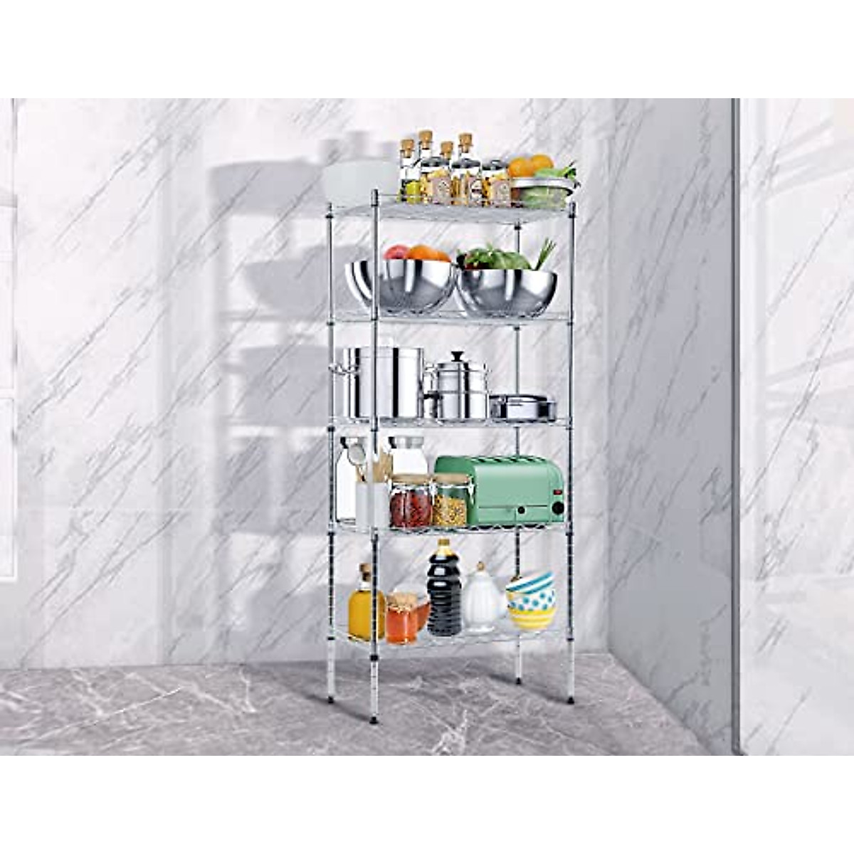 Metal Shelving, 5 Tier Wire Shelving Unit, Adjustable Strong Steel Storage Shelf, Metal Shelves, Kitchen Storage Rack, Pantry Standing Shelves for Laundry Storage 750Lbs Capacity,22" L x 12" W x 48" H