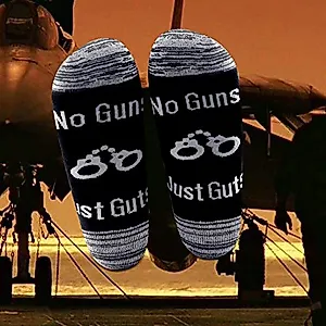 LEVLO Correctional Officer Gifts for Police No Guns Just Guts Cotton Socks Gift for Detention Officer (2 Pairs/Set - Mid Calf - 1)