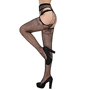 Boao 4 Pairs Woman's Lace Suspender Stockings Thigh-High Pantyhose Stockings Fishnet Tights for Halloween Party (Medium/Large)