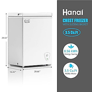 Deep Frezeer 3.5 Cubic Chest Freezer, Mini Freezer Compact Deep Freezer with Top Open Door and Removable Storage Basket, 7 Gears Temperature Control, Energy Saving, for Office Dorm or Apartment