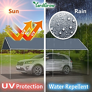 YardGrow 10x20ft Outdoor Carport Replacement Canopy Cover for Tent Car Shelter Top Tarp Cover w/Bungees, Carport Canopy Top Replacement Cover ONLY (Grey)