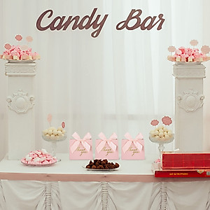 36 Pcs Thank You Gift Bag Party Favor Candy Bags Pure Pink Paper Gift Boxes Mini Paper Gift Bags with Pink Bow Ribbon Decor for Wedding, Bridal Baby Shower, Party Favor (4.53 x 1.77 x 3.94 Inches)