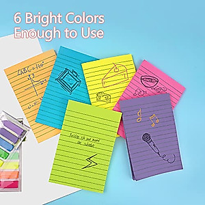 Sticky Notes Colorful Lined Post Memos 4" x 6", Removable Self Sticky Notes Pad for Office,Home,School 6-Pack