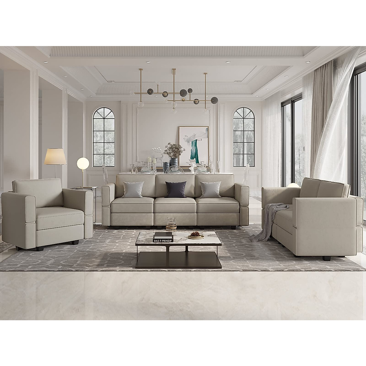 Belffin Modular Sofa Set for Living Room Furniture Sets 3 Piece with Storage Seat Velvet Sofa Couch Set Grey