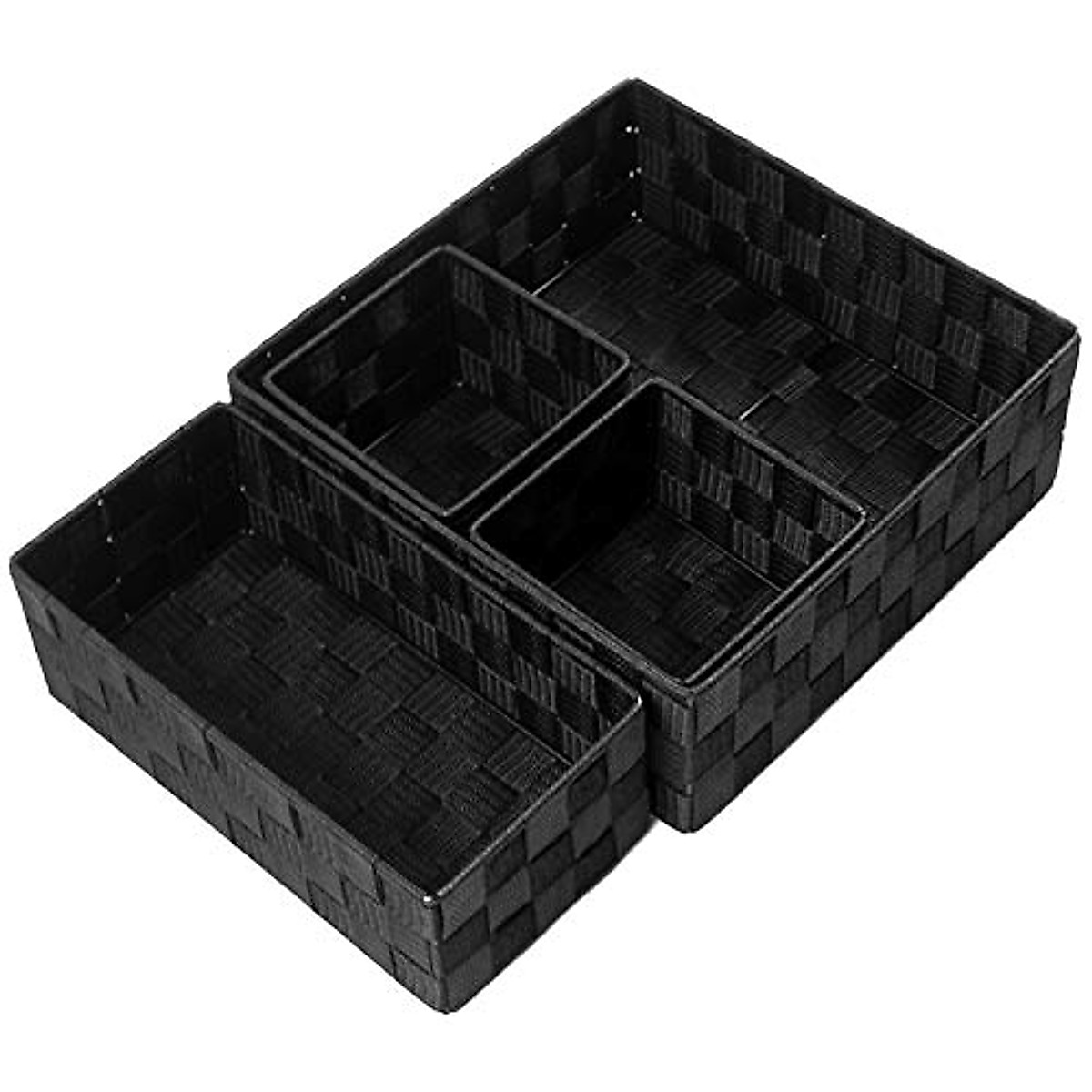 Nicunom 4 Pack Woven Storage Box Cube Basket Bin Container Box, Nylon Storage Basket for Closet, Dresser, Drawer, Shelf, Office Divider Organizer Bins, Black