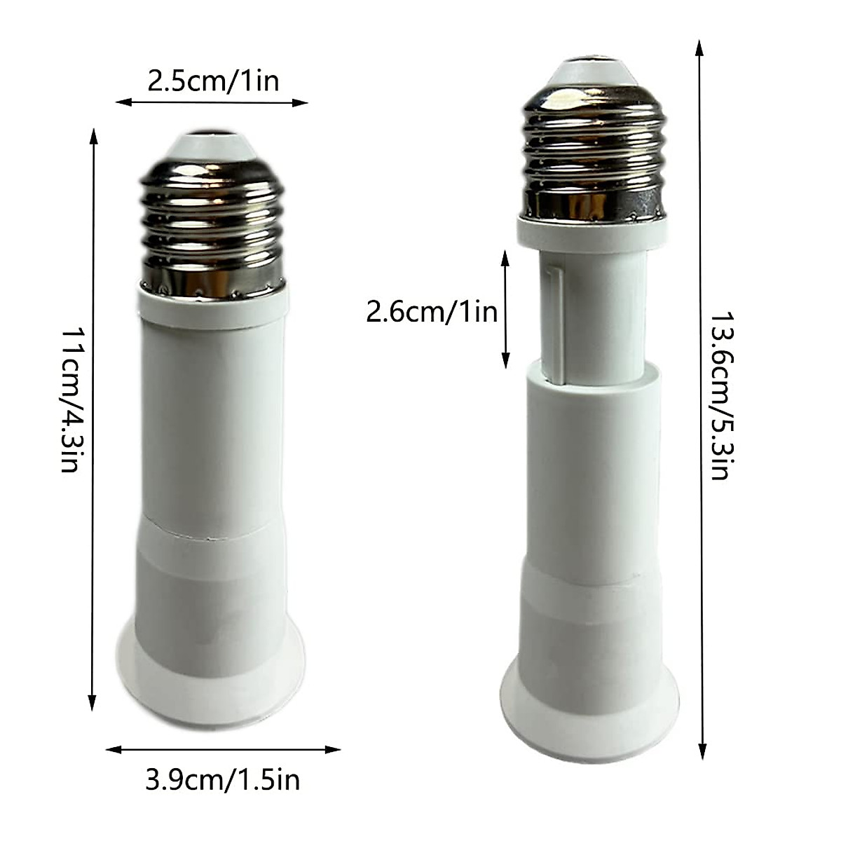 E27 to E26 E27 Light Socket Extender Adapter,Extension Flexible Socket Extender Adapter, E26 /E27 Screw Bulb Base Adapter Converter,Lamp Bulb Socket Extension, Lamp Holder Adapter (2 Pack)