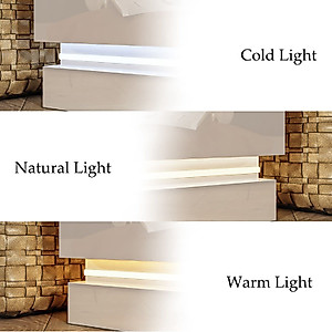 FAMAPY Modern TV Console Table with Lights & Glass Shelves, High Gloss TV Cabinet Media Console with Drawers and Doors, for Living Room White (66.9”W x 15.7”D x 17”H)