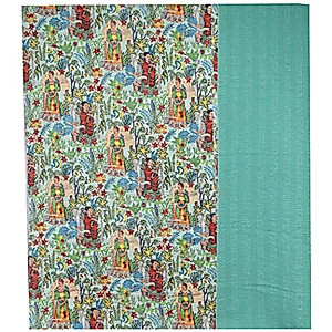 SHIRANYA Cotton Kantha Quilt Bedspread Twin Indian Handmade Blue Floral Frieda Kahlo Print Throw Blanket Reversible Traditional Patchwork Stitched Bedding Comforter (90x60 Inch/220x152Cm)