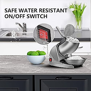 BI-DTOOL Electric Ice Crusher Triple Blades Ice Crusher Shaver 286lbs/hr Stainless Steel Shaved Ice Machine 380W Snow Cone Machine 1500 RPM Ice Shaving Machine Commercial And Domestic Silver