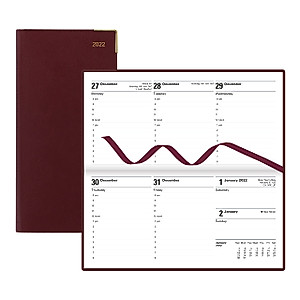 LETTS Classic Weekly/Monthly Planner, 12 Months, January to December, 2022, Week-to-View with Appointments, Gold Corners, Horizontal, 6.625" x 3.25", Burgundy (C32SBY-22)