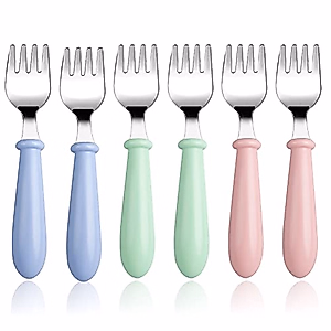 6 Pieces Toddler Forks Baby Forks for Self Feeding, Kids Forks with Round Handle, Stainless Steel Toddler Utensils Children's Safe Silverware Set BPA Free, Dishwasher Safe