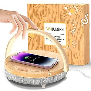 Vivilumens Bedside Lamps with Wireless Charger for Bedroom, Touch Modern 3 Level Dimmable Table Lamp with White Noise Sound Machine, Bluetooth Speaker, Birthday Gifts for Women Who Have Everything