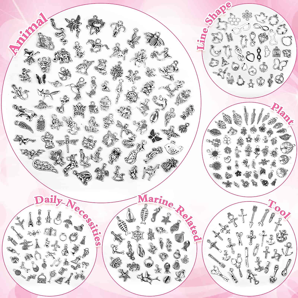 400 Pcs Silver Charms for Jewelry Making and Bracelets Making, Wholesale Bulk Lots Jewelry Making Charms Tiny Assorted Mixed Tibetan Silver Metal Charms Pendants for DIY Necklace Bracelet Jewelry Making and Crafting