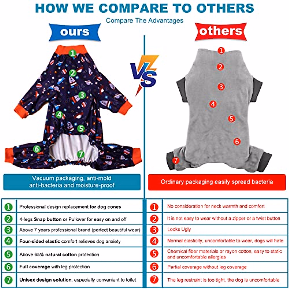 LovinPet Pullover Pitbull Pajama PJS - Lightweight Pullover Pajamas, Full Coverage Dog Pjs,Spacecraft Navy Print, Large Breed Dog Pjs/Large