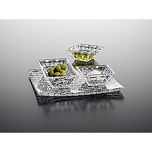 Nachtmann Bossa Nova Collections, 4 Piece Serving Set, Crystal Glass Serving Dishes for Cheese, Crackers, Fruits, and Appetizers, Platter, Square and Rectangular Bowls