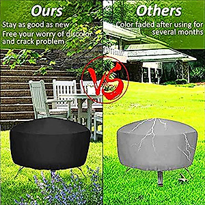YILE 48 Inch Round Fire Pit Cover, Patio Table Cover, Garden Outdoor Waterproof Fire Bowl Cover, All-Season Protection - Black