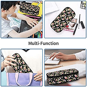 Gocerktr Floral Pencil Case Large Capacity Pencil Bag Double Zippers Pen Bag with Compartments Multifunction Makeup Bag for Women
