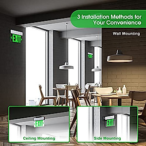 LED Edge Lit Exit Sign Aluminum Housing AC 120-347V Emergency Exit Light with Battery Backup Single Sided Acrylic Clear Panel Commercial Exit Signs, Top/Side/Wall Mount, UL Certified (2 Pack, Green)