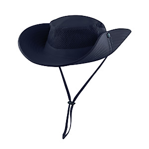 Mukeyo Womens Ponytail Sun Hat Wide Brim Mesh Bucket Hat UV UPF50 Protection Hat Foldable Summer Travel Beach Fishing Hats Navy Blue