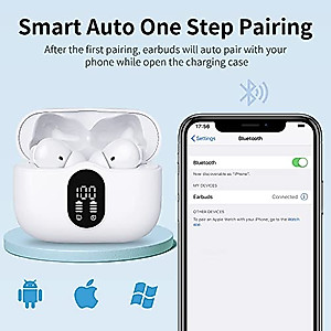 Wireless Earbuds Bluetooth Headphones LED Power Display Earphones Active Noise Cancelling Ear Buds with Charging Case Bluetooth 5.3 Hi-Fi Stereo in-Ear Earbuds for iPhone/Android/Windows (White)
