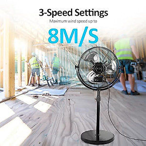 BEESTAR 18 Inch Heavy Duty High Velocity Pedestal Fan,Industrial Standing Fan with Adjustable Height and Tilt,3-Speed,Metal Fan for Industrial, Commercial, Residential, Greenhouse,Black