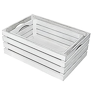 Owlgift Vintage Whitewash Wooden Nesting Storage & Accent Crates Set of 2