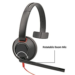 ITSPWR Bundle Plantronics® Blackwire 5210 Wired, Single Ear Headset with Boom Mic, Connect via USB-A to PC/Mac, Comes with a USB Type-C 4Port Hub