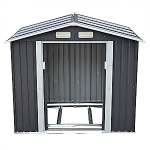 NBTiger 4.2’ x 7’ Large Outdoor Storage Shed, Sturdy Utility Tool Lawn Mower Equipment Organizer for Backyard Garden w/Gable Roof, Lockable Sliding Door, Vents - Grey