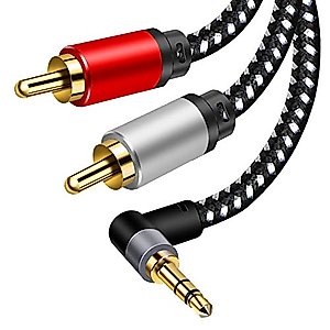 3.5mm Aux Cables, 90° RCA Audio Cable, 3.5mm to 2-Male RCA Stereo Splitter Cable 1/8" Right Angle TRS to RCA Straight Plug Audio Auxiliary Cord,Hi-Fi Sound, Nylon Braided (3.3ft/1m)