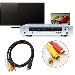 GELRHONR HDMI to RCA Cable,One-Way Transmission from HDMI Male to 3RCA Video Audio AV Component Converter Adapter Cable for HDTV/DVD and Most LCD Projectors-5FT