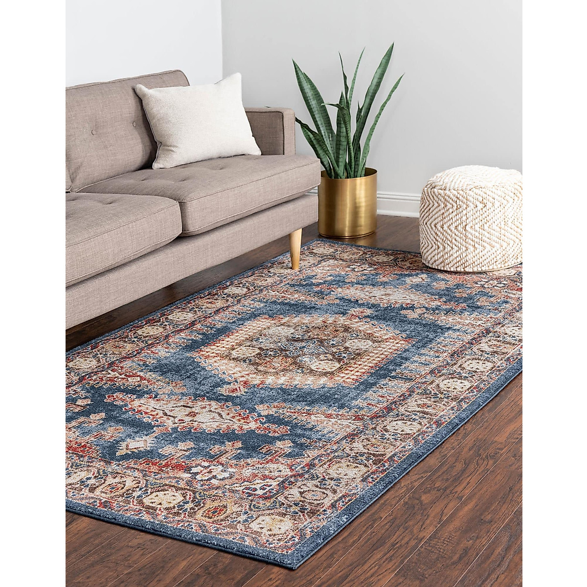 Rugs.com Eden Collection Rug – 2' x 3' Blue Medium Rug Perfect for Entryways, Kitchens, Breakfast Nooks, Accent Pieces