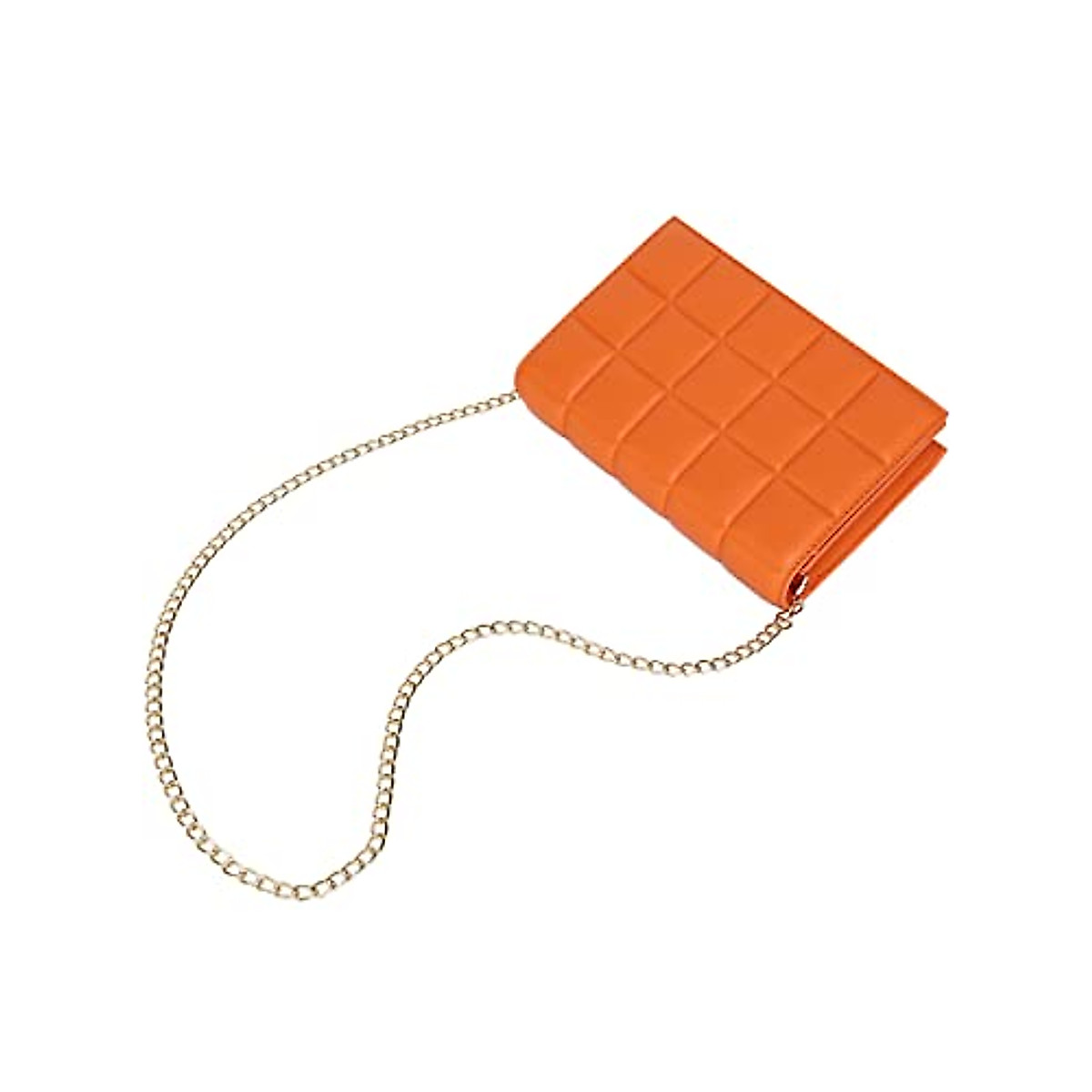 YIKOEE Quilted Chain Mini Shoulder Purse for Women (Orange)