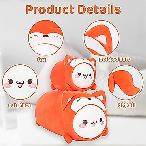 AIXINI Cute Cat Fox Plush Pillow 8” Kitten Foxes Stuffed Animal, Soft Kawaii Cat Plushie with Fox Outfit Costume, Hugging Plush Squishy Pillow Toy Gifts for Kids