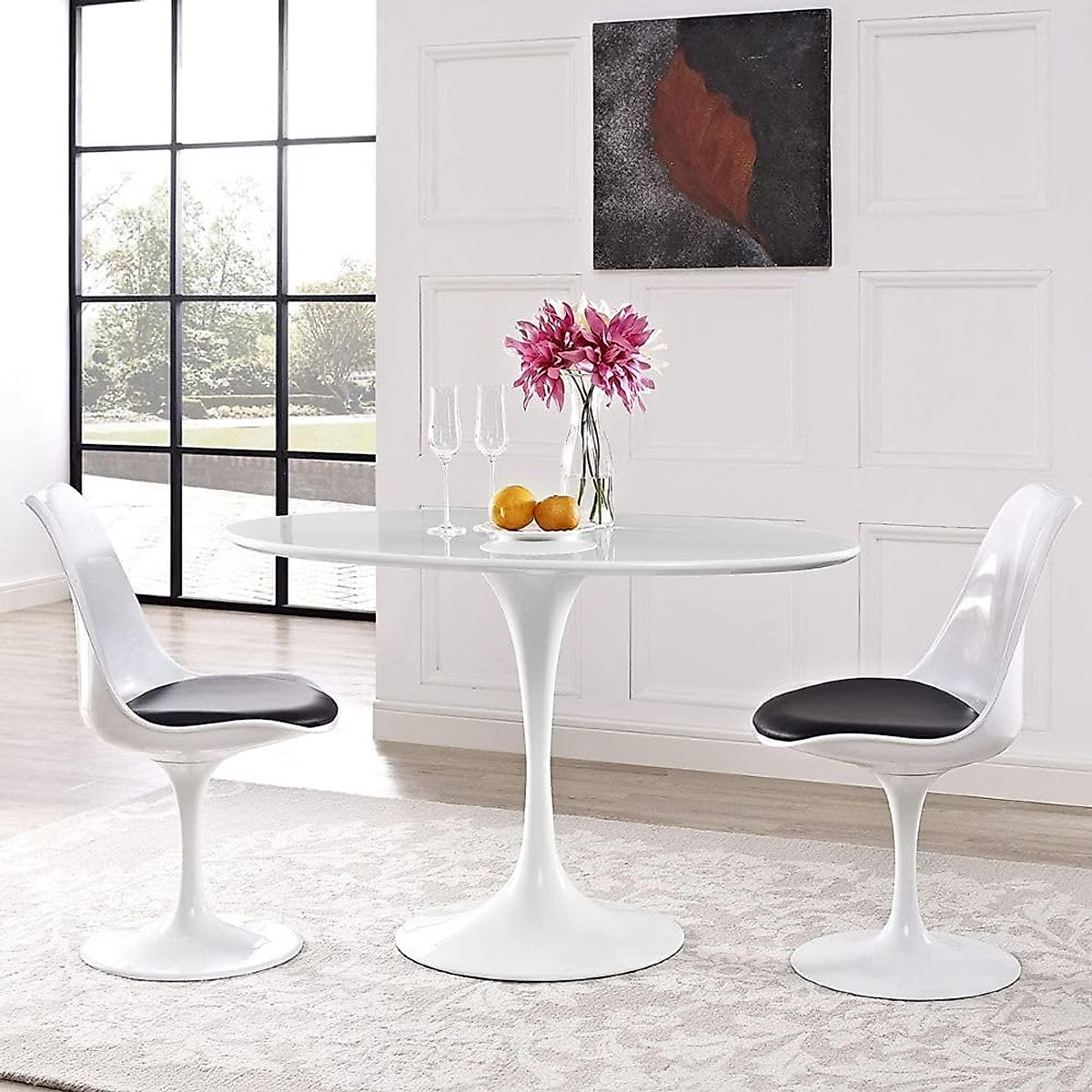 Oakestry 48-inch Mid-Century Modern Oval Dining Table Sleek White Pedestal Base Stylish Kitchen Breakfast Nook Table Space-Saving Design for Dining Room & Small Spaces, 48" D X 27.5" W X 28.5" H