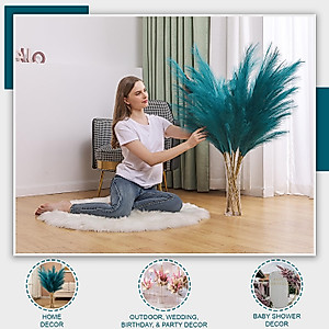 Aurora Prime 7PCS Faux Pampas Grass-45 Inches/3.75ft Large Boho Decor Fluffy Artificial Pompas Grass Décor Tall Vase Filler for Home Wedding Decoration (Blue)