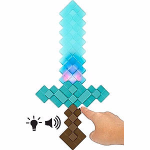 Mattel Minecraft Toys, Enchanted Diamond Sword with Lights & Sounds, Role-Play Gift for Kids