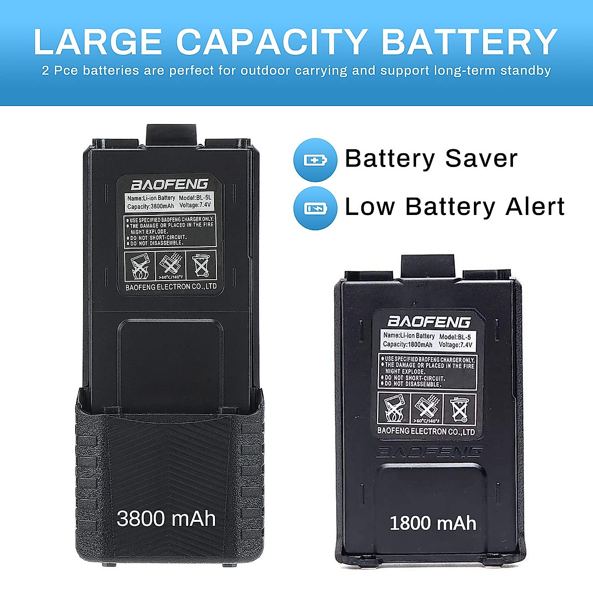 BAOFENG UV-5R 8W Dual Band VHF/UHF Two Way Radio Long Communication Range Walkie Talkie with More 3800mAh Battery,USB Programming Cable,Hand Mic,TL771 Antenna,Acoustic Tube Surveillance Earphone