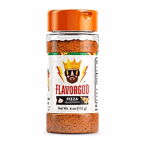 Flavor God Pizza Seasoning Mix Low Sodium, Kosher, Gluten & Dairy Free, Vegan Keto-Friendly Natural Healthy Spice Blend For Grilling Chicken Beef Seafood Vegetables, Salad, Tacos, Ravioli, Dips, Pasta
