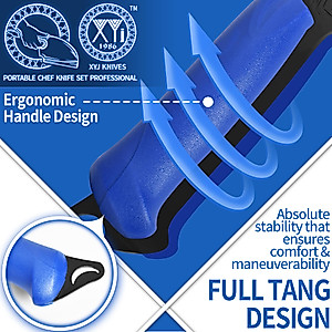 XYJ Portable Chef Knife Set Professional,Since 1986,Chopping Veggies Knives,Oudoor Camping Kitchen Knife With Carry Sheath&Bag,Hammer Finish Blade,Full Tang (7 Inch)