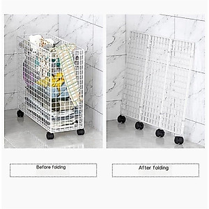 MAGUZA Iron Wire Laundry Hamper, Collapsible Clothes Hamper with Hooks and Baskets, Metal Rolling Laundry Cart for Bathroom (Color : Golden, Size : 38 * 20.5 * 53cm)