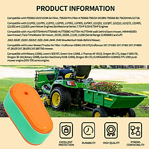 KLWZH 795066 Air Filter Cartridge 796254 Pre Filter for 5419 5419K 775EX 800E 825E 850 850E 875EX 950E DOV 700 111P02 7.75hp 8.50-8.75HP Engines Troy Bilt TB360 Lawn Mower Air Filter