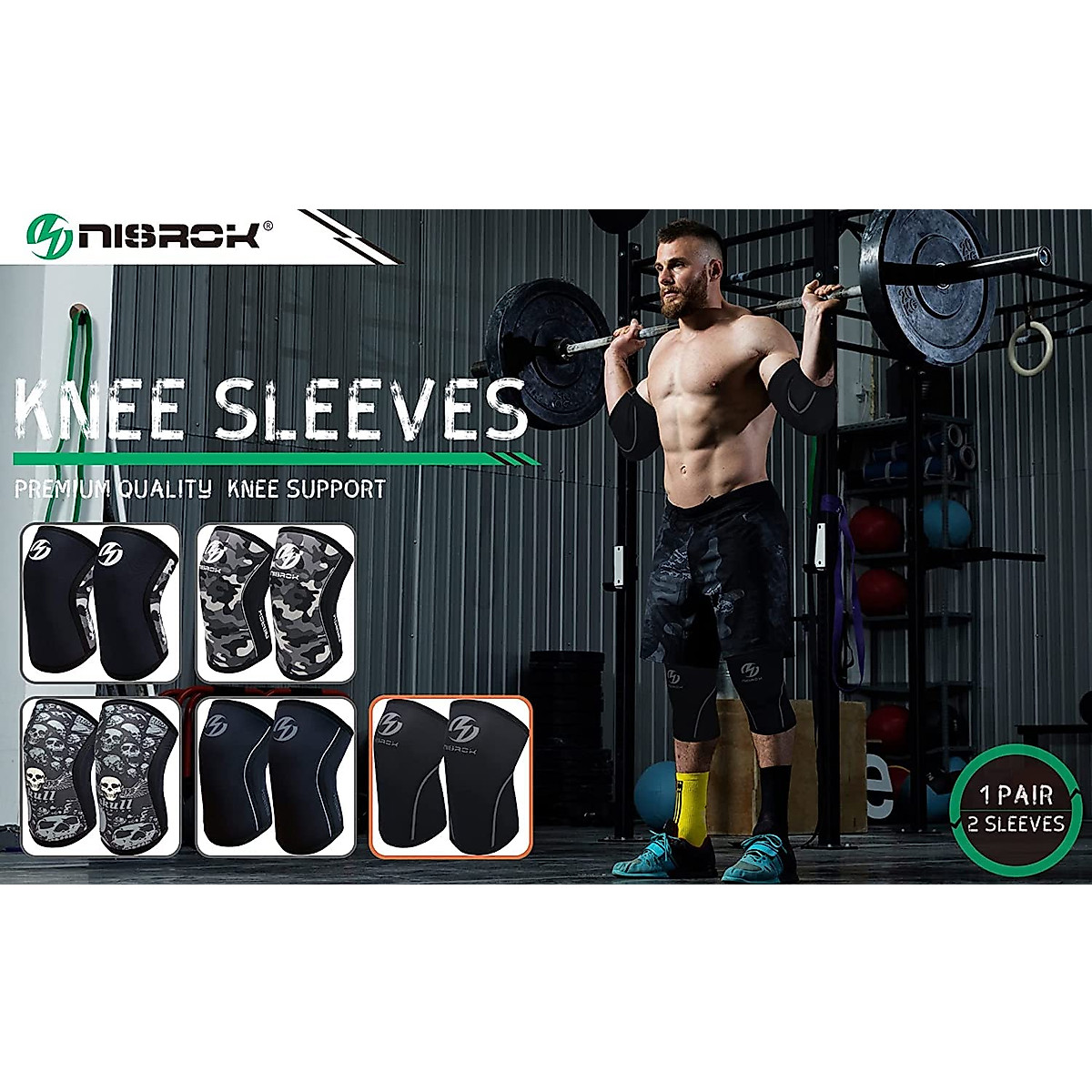 Knee Sleeves (1 Pair), 7mm Neoprene Compression Knee Braces, Great Support for Cross Training, Weightlifting, Powerlifting, Squats, Basketball and More