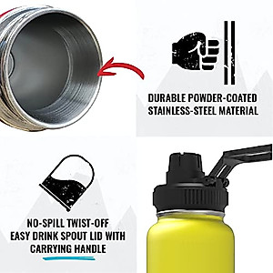 Cordova Outdoors Water Bottle - Double Wall Stainless Steel, Powder Coated, Twist-Off Easy Drink Lid with Carry Handle, Illuminating, 32 oz