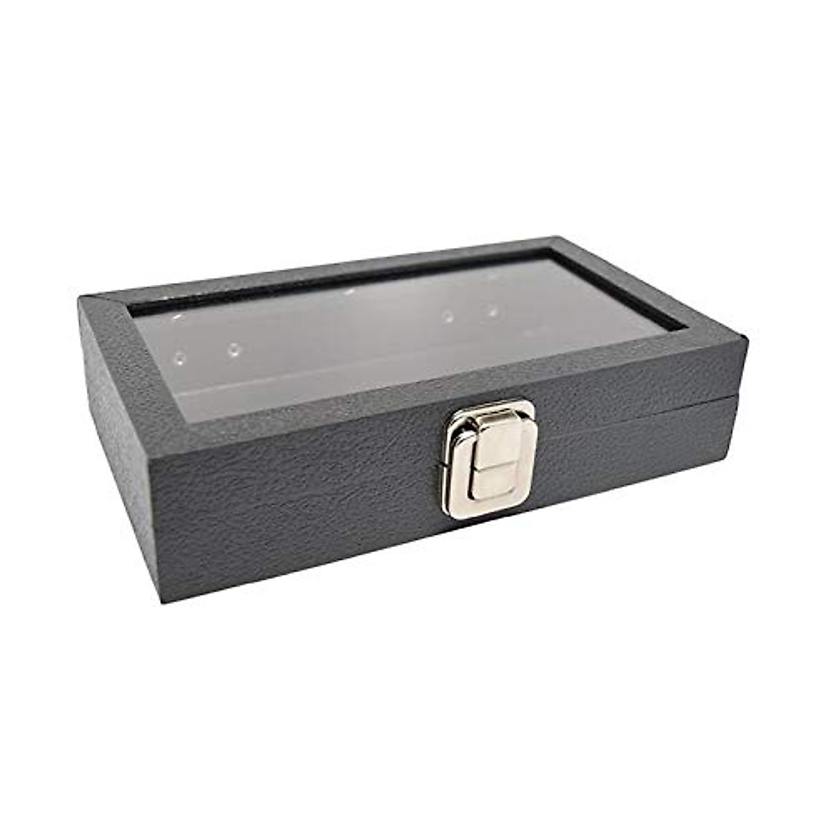 Novel Box Medium Glass Top Black Leatherette Jewelry Display Case + 15 Count Jar Insert Tray in Black + Custom NB Pouch
