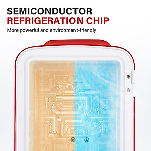 YSSOA 4L Mini Fridge with 12V DC and 110V AC Cords, 6 Can Portable Cooler & Warmer Compact Refrigerators for Food, Drinks, SkinCare, Office Desk, Red